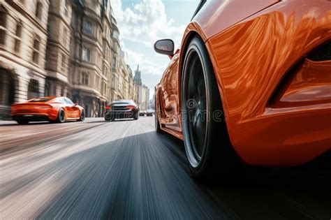 Photorealistic 3d Rendering Of Vehicle Tracking System Among Multiple Cars In Motion Stock