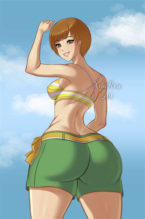 Xelaroseart Satonaka Chie Persona Persona 4 Highres 1girl Arm Up