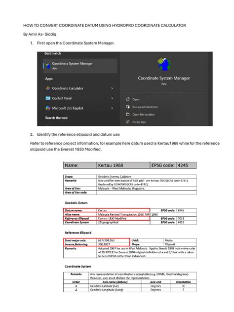 How To Convert Coordinate Transformation Using Hydropro Pdf Geodesy Geographical Technology