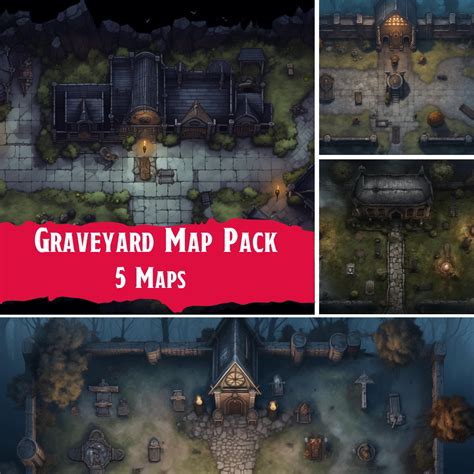 5 Haunting Graveyard Maps Pack For Dandd Pathfinder Digital Terrain