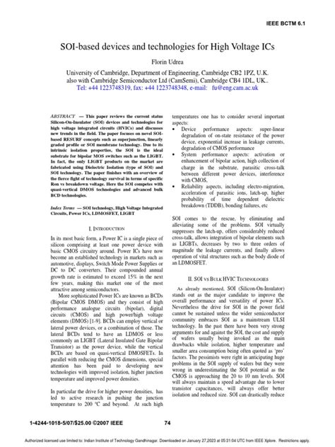 Soi Based Devices And Technologies For High Voltage Ics Pdf Mosfet Field Effect Transistor