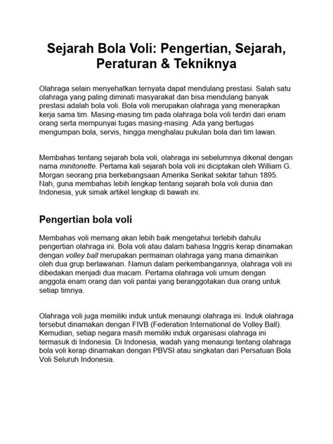 Sejarah Dan Pengertian Bola Voli Pdf