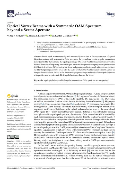Pdf Optical Vortex Beams With A Symmetric Oam Spectrum Beyond A Sector Aperture