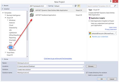 I Am Not Able To Find The Web Application Template In Visual