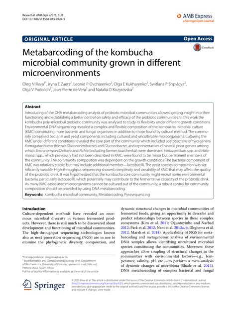 Pdf Metabarcoding Of The Kombucha Microbial Community Grown In