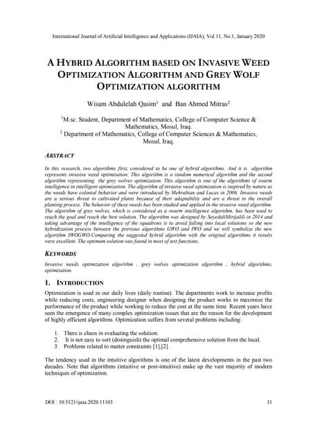 A Hybrid Algorithm Based On Invasive Weed Optimization Algorithm And