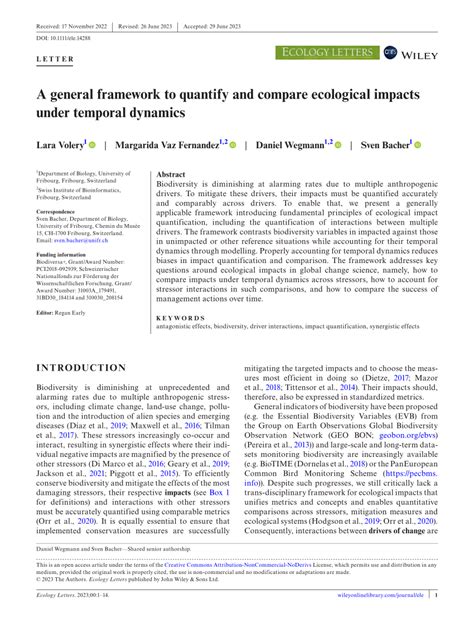 Pdf A General Framework To Quantify And Compare Ecological Impacts