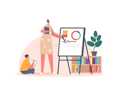 Educación Familiar En El Hogar Personajes De Mamá Y Niños Aprendiendo