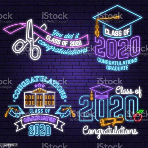 벡터 클래스 의 집합 2020 네온 밝은 간판 라이트 배너 벡터 리본과 가위와 네온 타이포그래피 디자인 오두막과 텍스트 클래스의