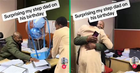 Stepdaughter Surprises Dad At Work With Cake And Present In Viral