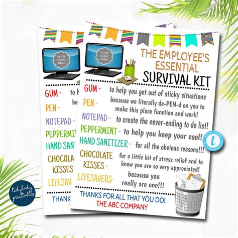 Employee Survival Kit T Tags Tidylady Printables