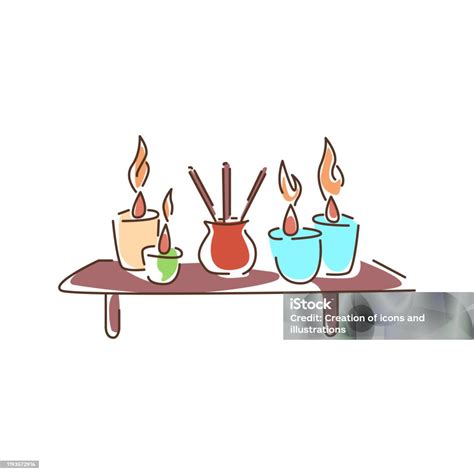 테이블 색상 선 아이콘에 촛불 광원 주로 왁스 우지로 구성된 장식 목적으로 사용됩니다 웹 페이지 모바일 앱 프로모션에 대한 픽토그램 Ui Ux Gui 디자인 요소입니다 편집