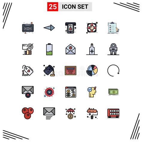 Group Of 25 Filled Line Flat Colors Signs And Symbols For List Check Calls Checklist