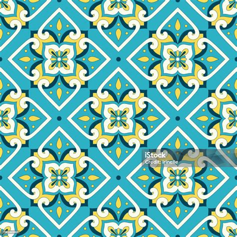 꽃 장식품과 원활한 이탈리아 타일 패턴 벡터 시칠리아 마졸리카 세라믹 모자이크 텍스처 배경 0명에 대한 스톡 벡터 아트 및 기타 이미지 Istock
