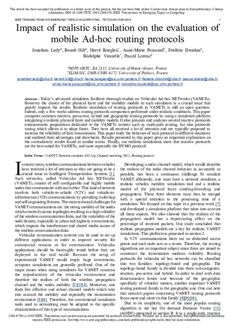 Pdf Impact Of Realistic Simulation On The Evaluation Of Mobilead Hoc Routing Protocols