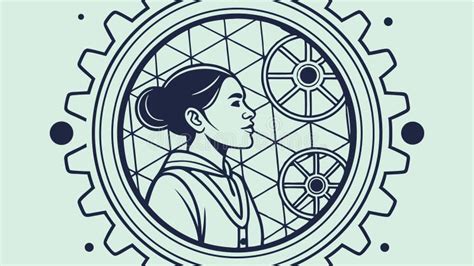 Stylized Profile Of A Person With Gears And Geometric Shapes Technology Innovation Vector