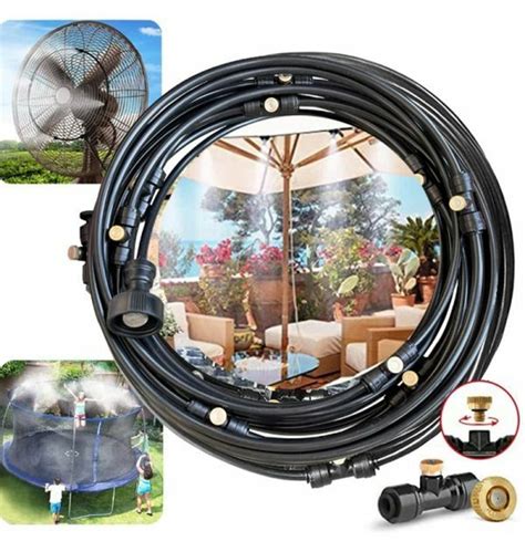 Diy 야외 분무기 정원 분무기 연무 냉각 시스템 33 피트 연무 라인 12 파티오 테라스 온실에 대한 황동 티몬