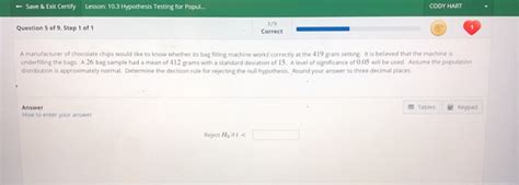 Solved Save And Ext Certify Lesson 103 Hypothesis Testing