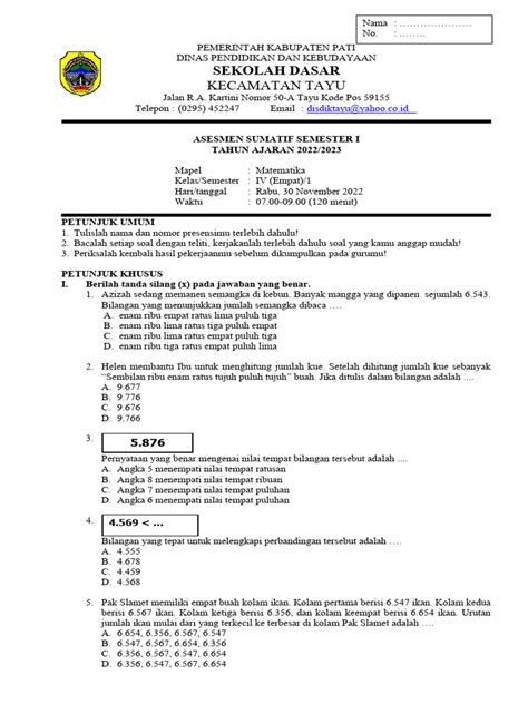 4 Mtk 2 Soal Mtk K 4 Pdf