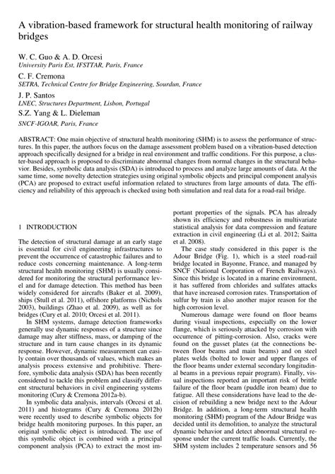 Pdf A Vibration Based Framework For Structural Health Monitoring Of Railway Bridges