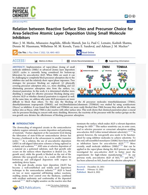 Pdf Relation Between Reactive Surface Sites And Precursor Choice For