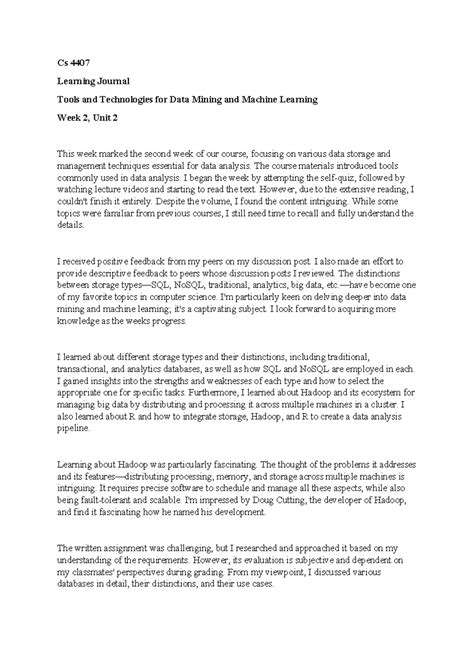 Cs 4407 Learning Journal Unit 2 Cs 4407 Learning Journal Tools And Technologies For Data