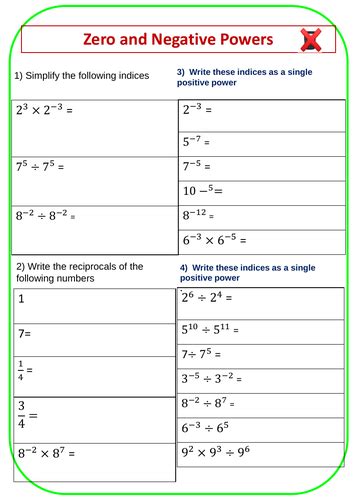 Zero And Negative Indices Arithmetic Teaching Resources