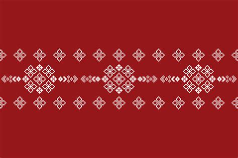 민족 기하학적 직물 패턴 크로스 Stitchikat 자수 민족 동양 픽셀 패턴 빨간 크리스마스 날 배경 추상 벡터 일러스트 레이 션 질감 프레임 장식 주제 실크 벽지 공예에