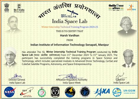 Harsh Vardhan On Linkedin Happy To Have Completed My Winter Internship At The India Space Lab