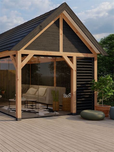 Grote Houten Schuur Met Overkapping Carport Werkplaats En Zolder Artofit