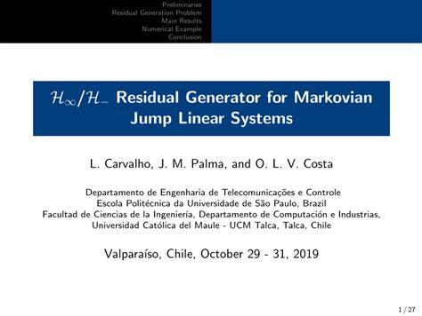 Pdf H∞h Residual Generator For Markovian Jump Linear Systems