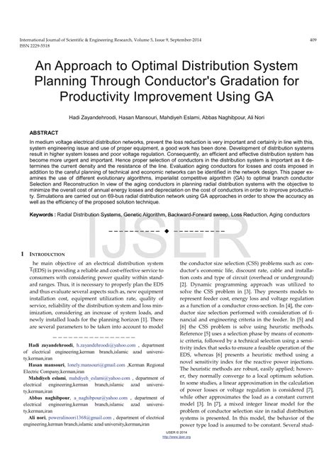 Pdf An Approach To Optimal Distribution System Planning Through Conductors Gradation For