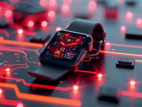 High Tech Smartwatch With Futuristic Interface On Glowing Circuit Board Modern Digital Gadgets