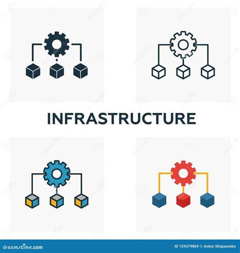 Infrastructure Icon Set Four Elements In Diferent Styles From