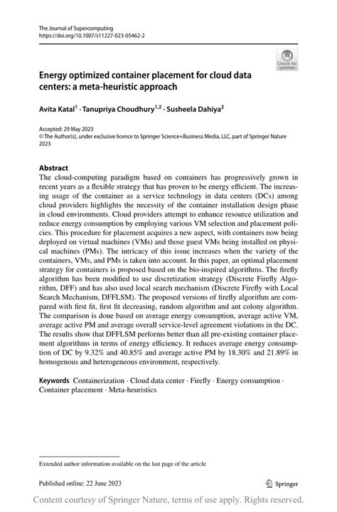 Energy Optimized Container Placement For Cloud Data Centers A Meta Heuristic Approach Request Pdf