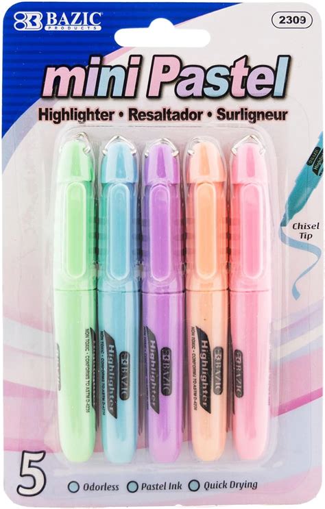 Bazic Products Mini Highlighter Pastel Color Assorted Chisel Tip Highlighter Set