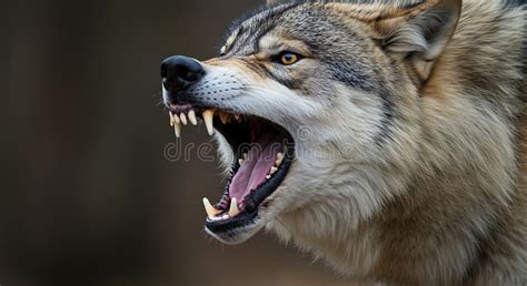 Snarling Wolf Showing Teeth In Close Up Portrait Wildlife Image Stock