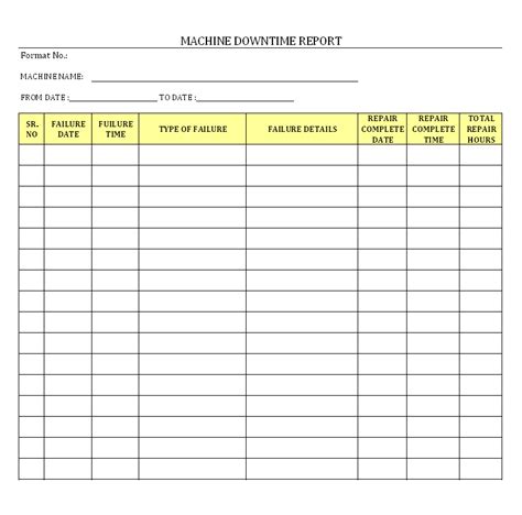 Downtime Tracker Excel Template