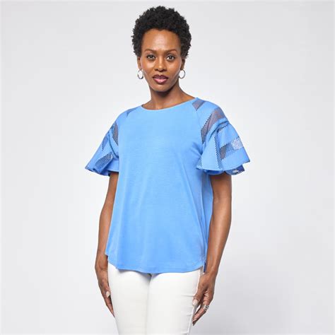 Dg2 By Diane Gilman Lace Combo Flutter Sleeve Top Hsn