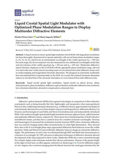 Pdf Liquid Crystal Spatial Light Modulator With Optimized Phase Modulation Ranges To Display