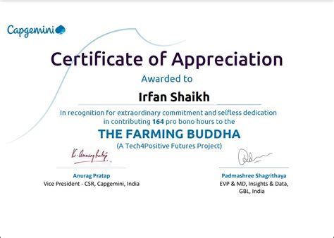 Appreciation Recognition Capgemini Irfan Shaikh