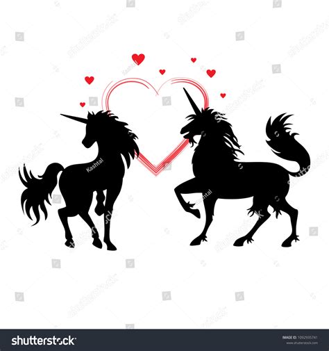 Vector Illustration Two Unicorns Love Silhouette Stock Vector Royalty