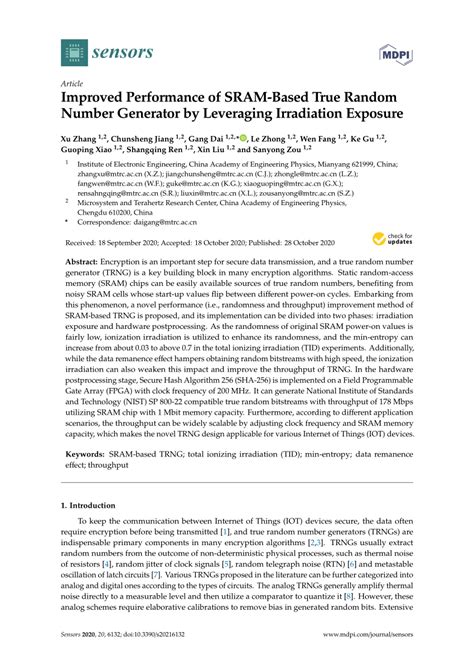 Pdf Improved Performance Of Sram Based True Random Number Generator By Leveraging Irradiation