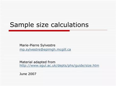 PPT Sample Size Calculations PowerPoint Presentation Free Download ID