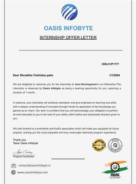 shraddha patle on linkedin java designinternship oasisinfobyte