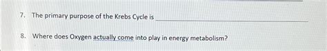 Solved The Primary Purpose Of The Krebs Cycle Iswhere Does
