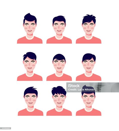 남성 얼굴 감정의 세트 다른 표정으로 수염을 기리는 남자 이모티콘 캐릭터 만화 스타일의 벡터 일러스트레이션 교사 교육 관련 직업에 대한 스톡 벡터 아트 및 기타 이미지