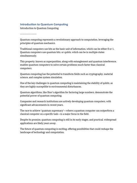 Introduction To Quantum Computing Pdf Technology And Engineering