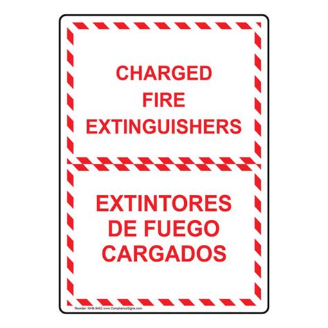 English Spanish Vertical Sign Charged Fire Extinguishers