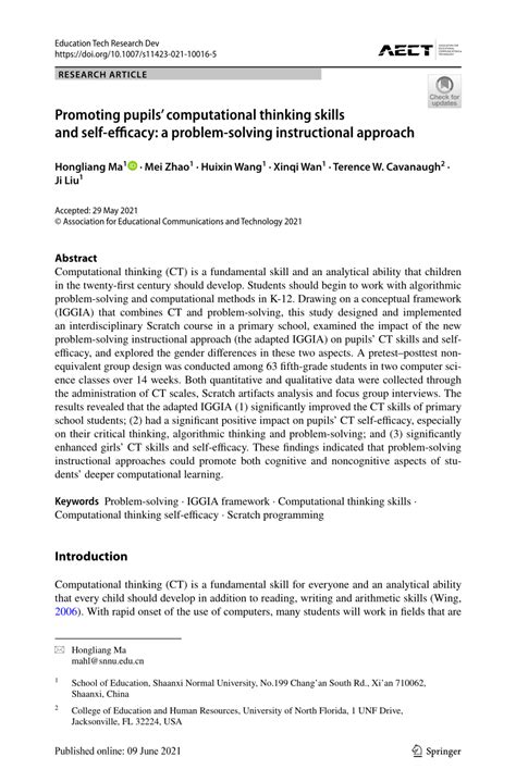 Pdf Promoting Pupils Computational Thinking Skills And Self Efficacy